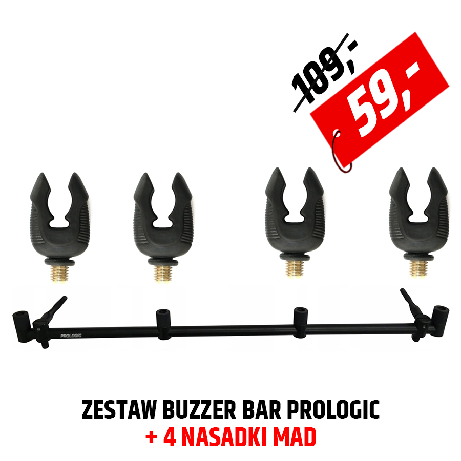 Zestaw Buzzer bar na 4 wędki Prologic K1 oraz 4 nasadki MAD Rod Rest